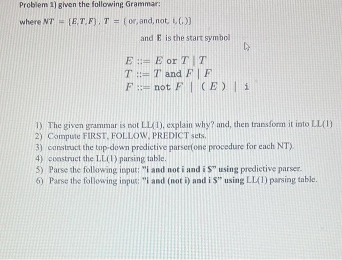 Solved Problem 1) given the following Grammar: where | Chegg.com
