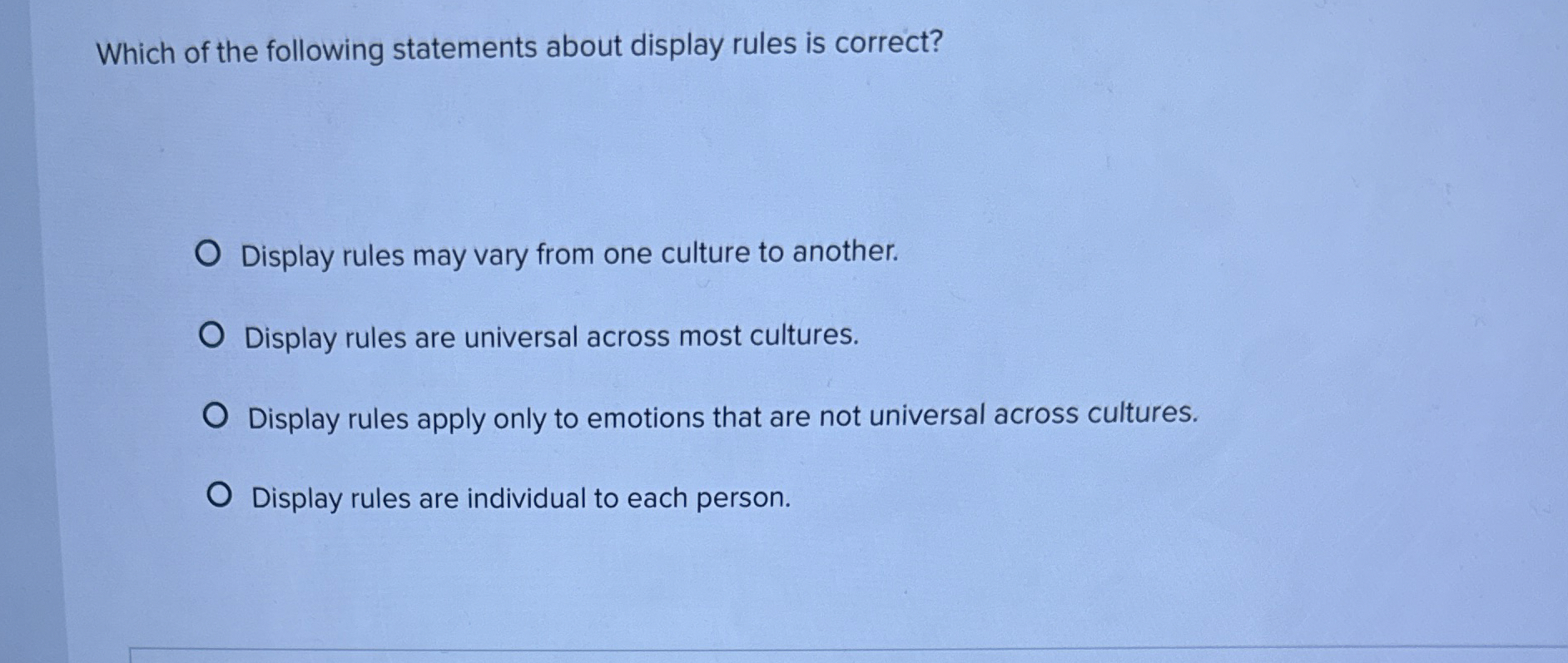 Solved Which of the following statements about display rules | Chegg.com