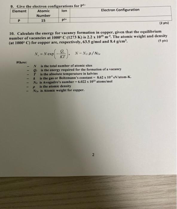 Solved 10. Calculate the energy for vacancy formation in | Chegg.com