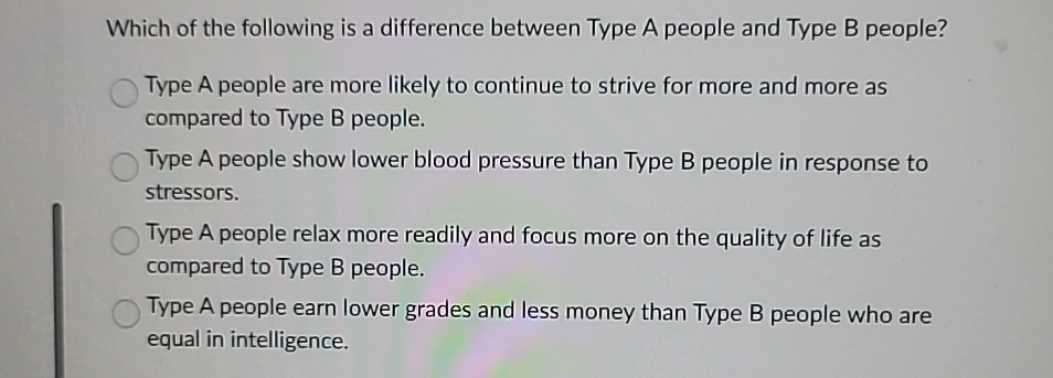 Solved Which of the following is a difference between Type A | Chegg.com