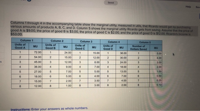 Solved Saved Help Units of MU MU Units of MU Columns 1 | Chegg.com