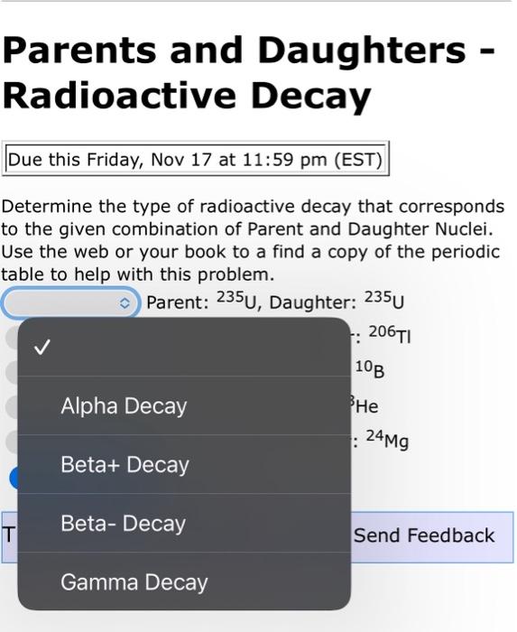 Solved Parents and Daughters Radioactive Decay Determine the | Chegg.com