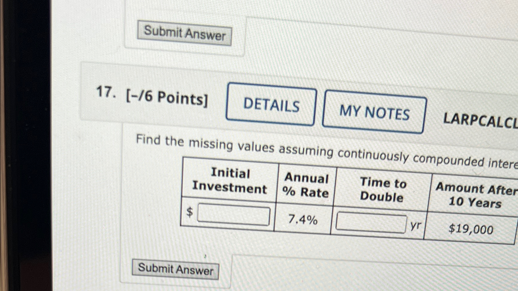 Solved [-/6 ﻿Points]Find the missing values assuming | Chegg.com