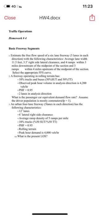 Solved 4G . 11:23 Close HW4.docx Traffic Operations Homework | Chegg.com