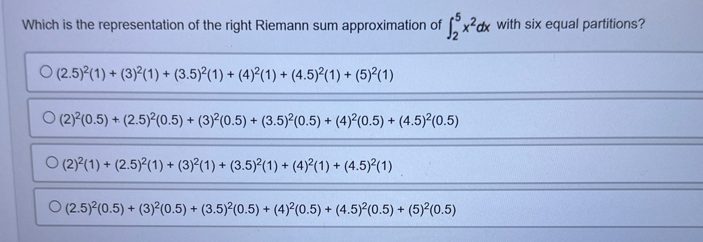 Solved Which is the representation of the right Riemann sum | Chegg.com