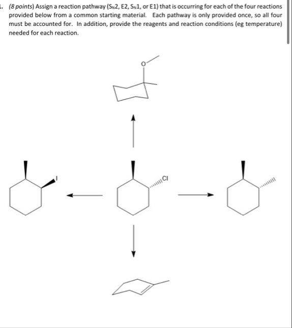 Solved (8 ﻿points) ﻿Assign a reaction pathway ( SN2,E2,SN1, | Chegg.com