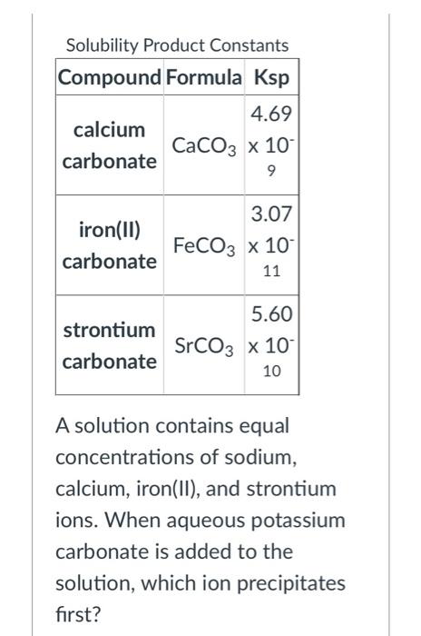 Solved Solubility Product Constants Compound Formula Ksp | Chegg.com