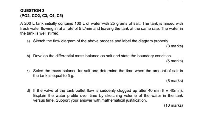 Solved QUESTION 3 (PO2, CO2, C3, C4, C5) A 200L tank | Chegg.com