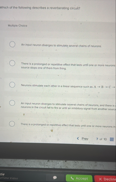 Solved Which of the following describes a reverberating | Chegg.com
