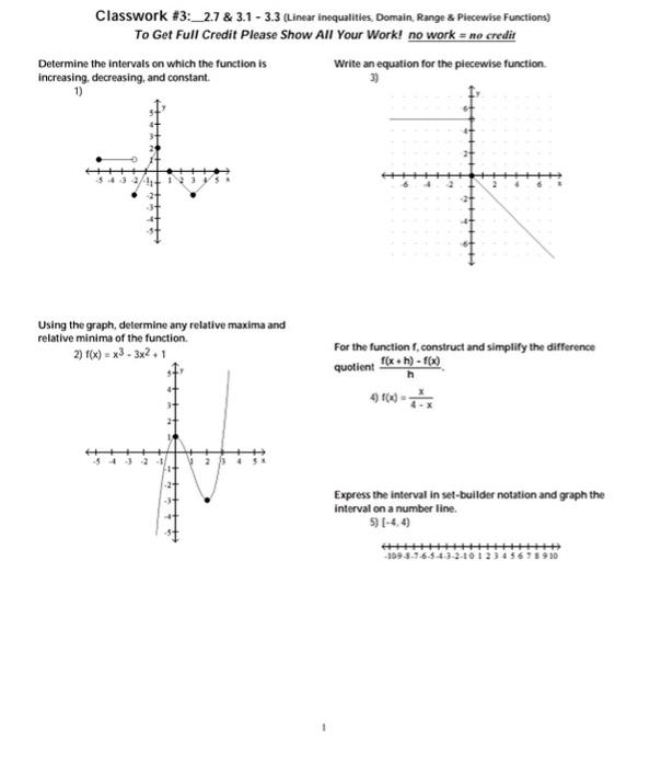 Solved Classwork \#3:_2.7 \& 3.1−3.3 (Linear inequalities, | Chegg.com