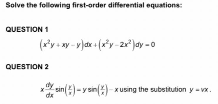 Solve the following first-order differential | Chegg.com