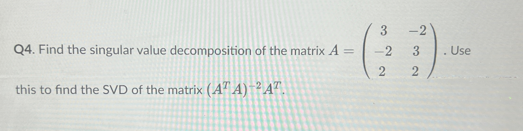 Solved Q4. ﻿Find the singular value decomposition of the | Chegg.com