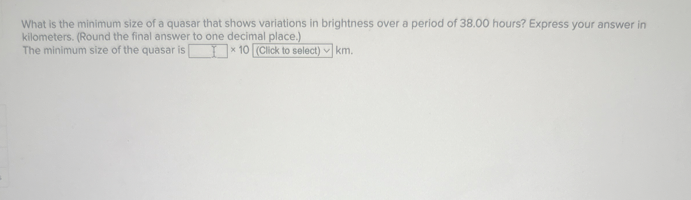 Solved What is the minimum size of a quasar that shows | Chegg.com