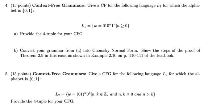 Solved (15 points) Context-Free Grammars: Give a CF for the | Chegg.com