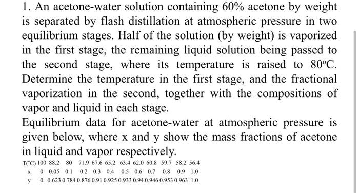 Solved 1. An acetone-water solution containing 60% acetone | Chegg.com