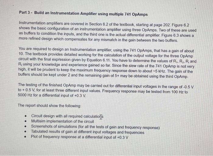 Solved Part 3 - Build an Instrumentation Amplifier using | Chegg.com
