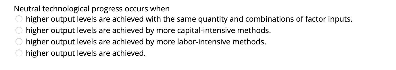 Solved Neutral technological progress occurs when higher | Chegg.com