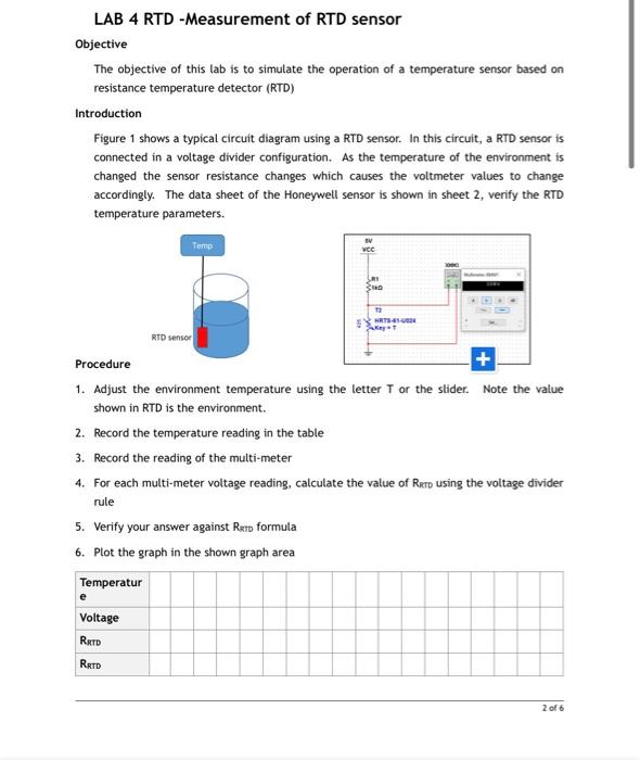 LAB 4 RTD-Measurement of RTD sensor Objective The | Chegg.com