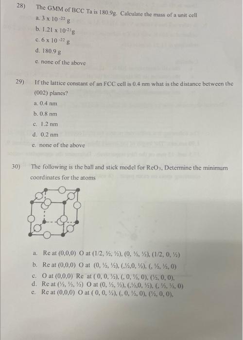 Solved 28) The GMM of BCC Ta is 180.9 g. Calculate the mass | Chegg.com