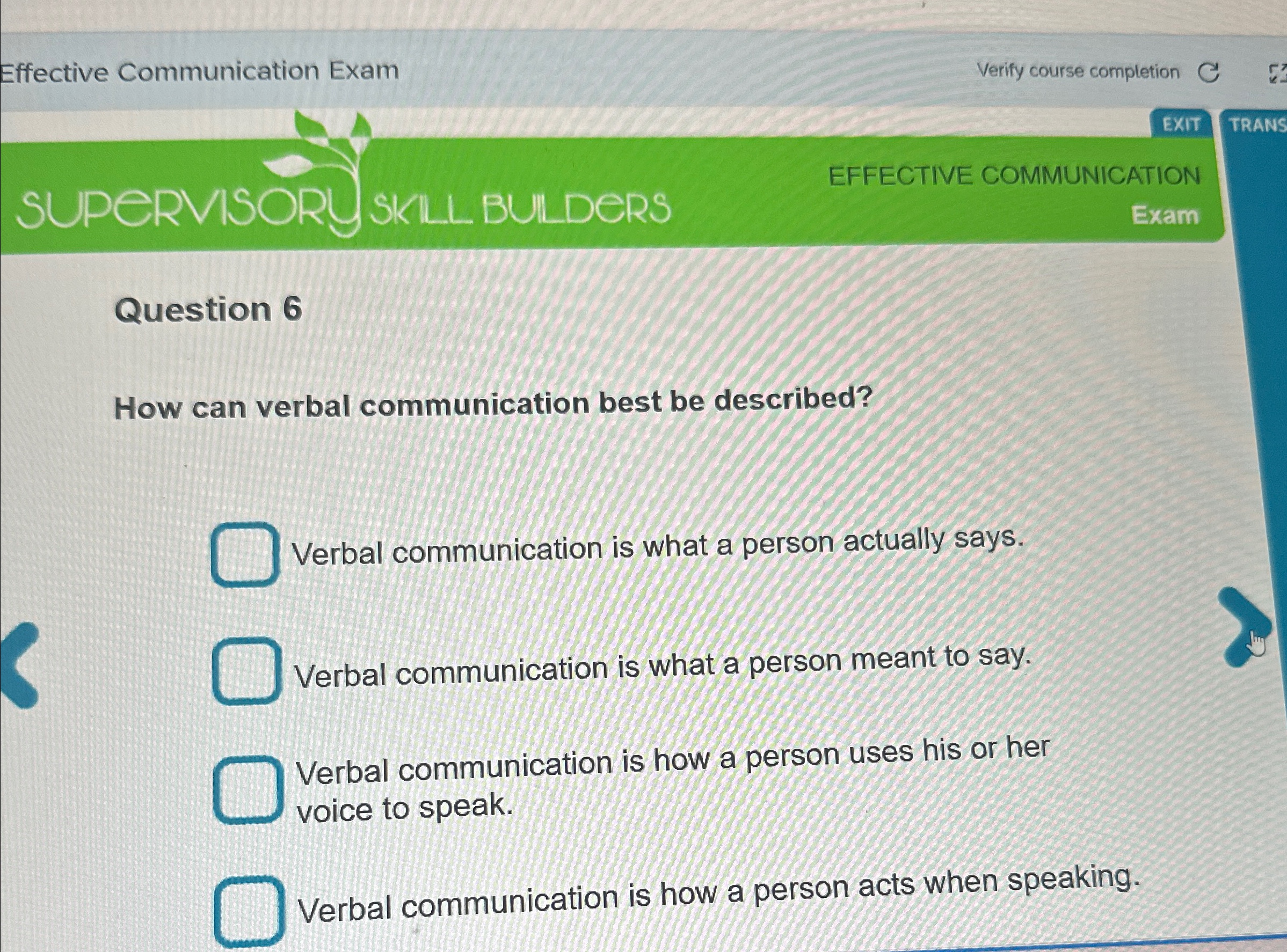Solved Effective Communication ExamVerify course | Chegg.com