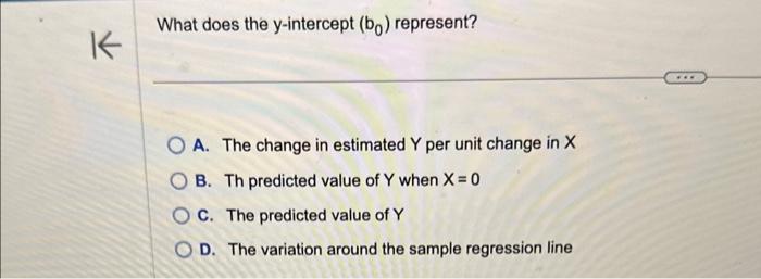 Solved What does the y-intercept (b0) represent? A. The | Chegg.com