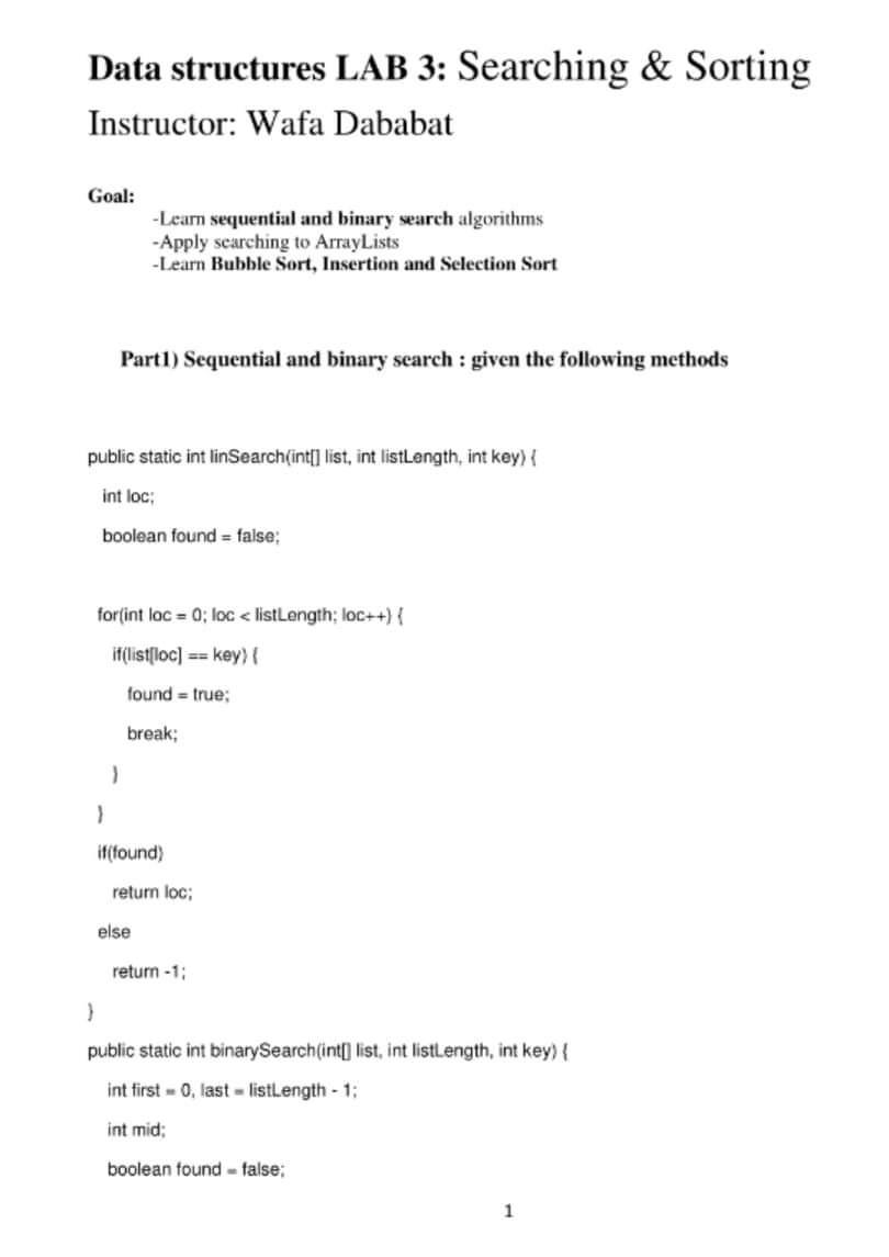 Solved Data structures LAB 3: Searching & Sorting | Chegg.com