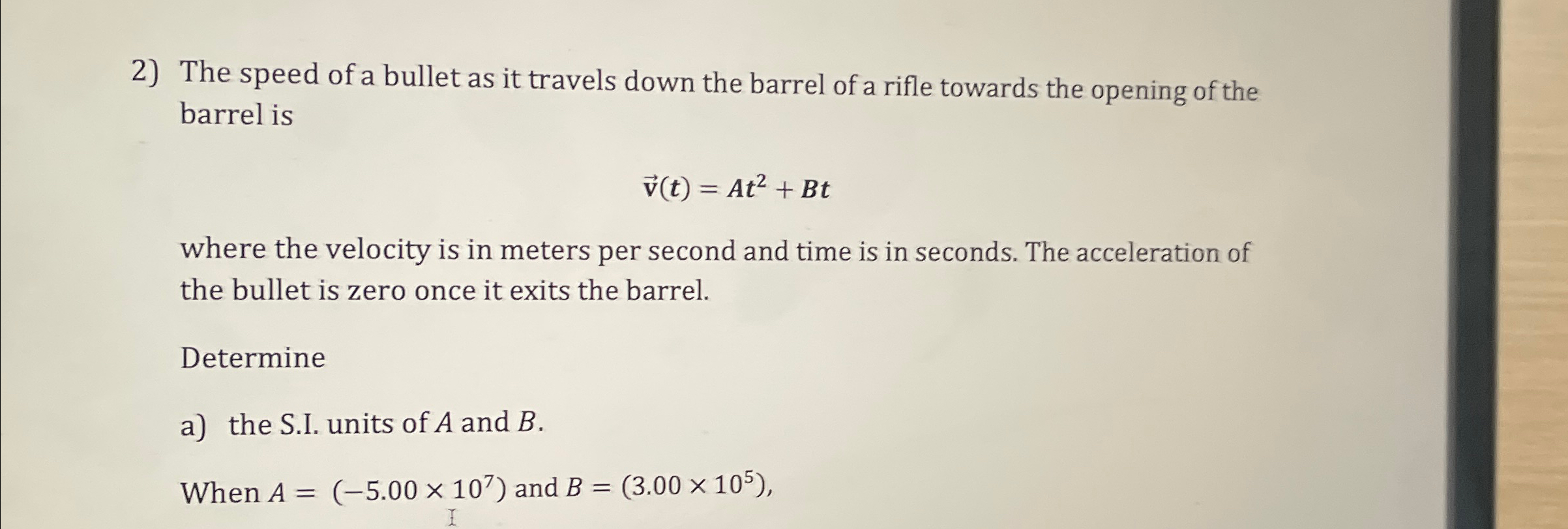 Solved The speed of a bullet as it travels down the barrel | Chegg.com