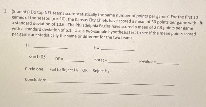 Solved (8 points) Do top NFL teams score statistically the | Chegg.com Solved (8 points) Do top NFL teams score statistically the | Chegg.com