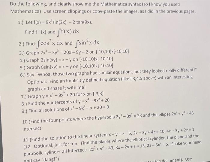 Solved Do the following, and clearly show me the Mathematica | Chegg.com