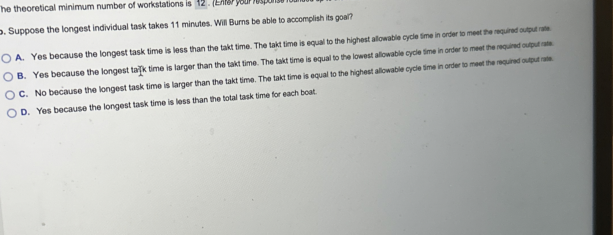 Solved he theoretical minimum number of workstations is. | Chegg.com