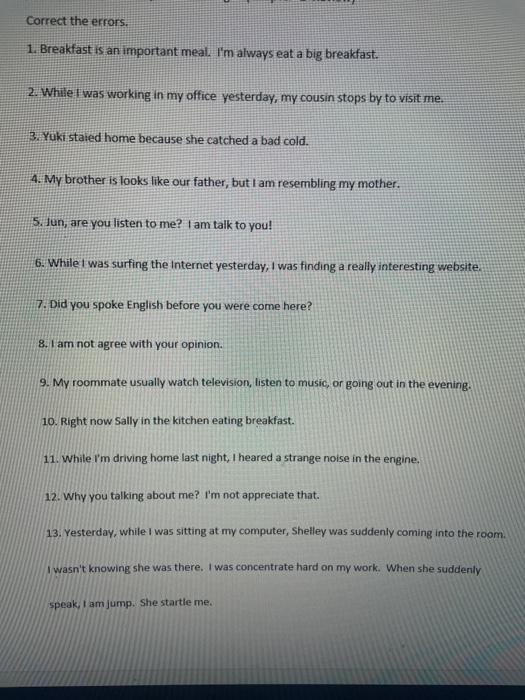 Solved Correct the errors. 1. Breakfast is an important | Chegg.com