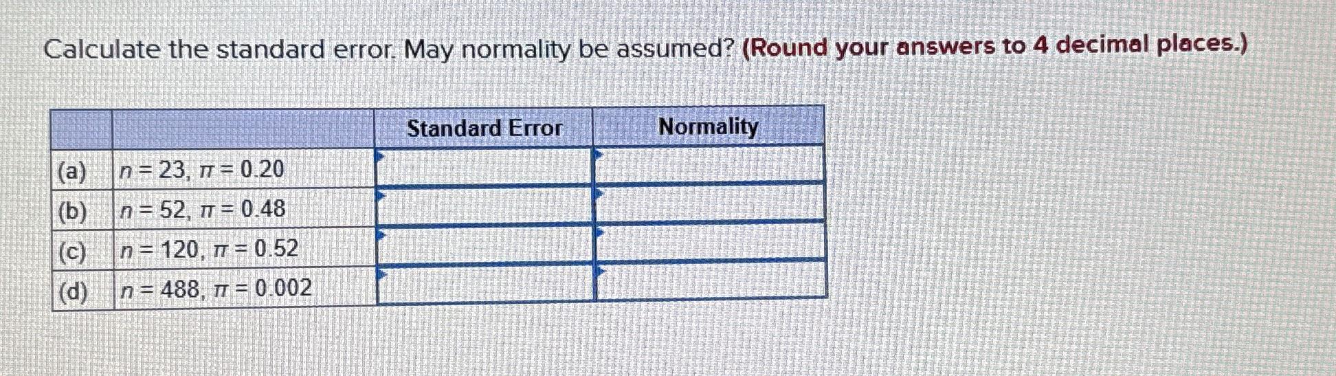 Solved Calculate the standard error. May normality be | Chegg.com