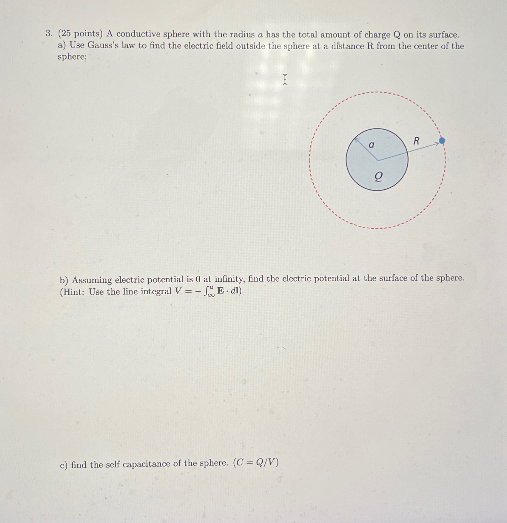 Solved (25 ﻿points) ﻿A conductive sphere with the radius a | Chegg.com
