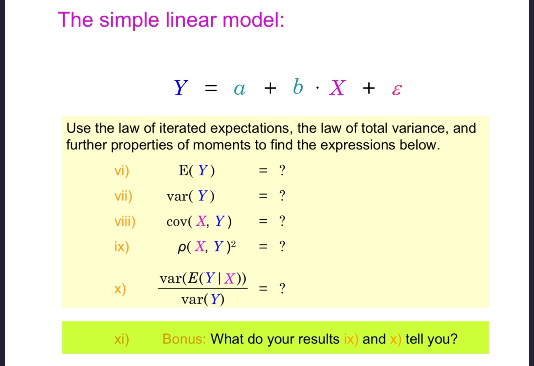 Solved The simple linear model:Y=a+b*x+εUse THIS SIMPLE | Chegg.com