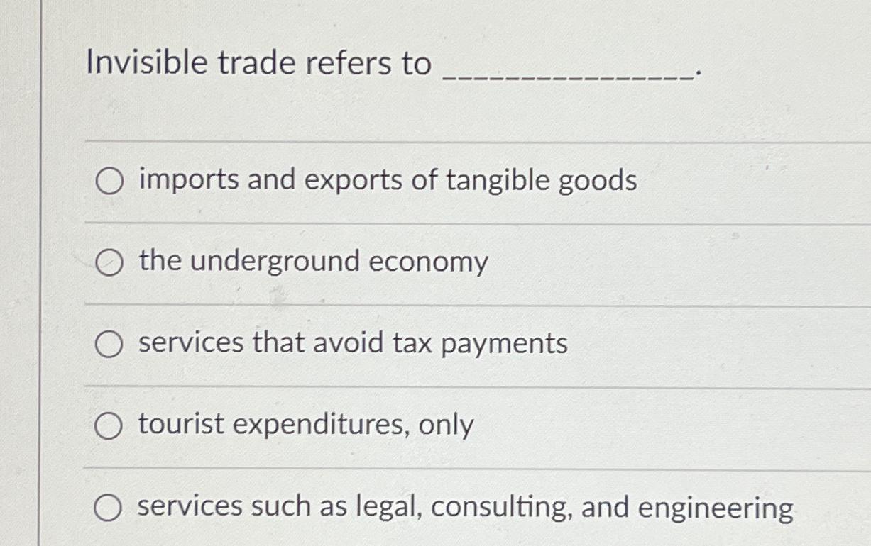 Solved Invisible trade refers toimports and exports of | Chegg.com