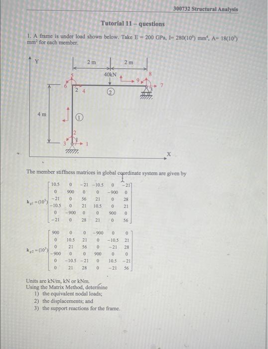 Solved 300732 Structural Analysis Tutorial 11 - questions 1. | Chegg.com