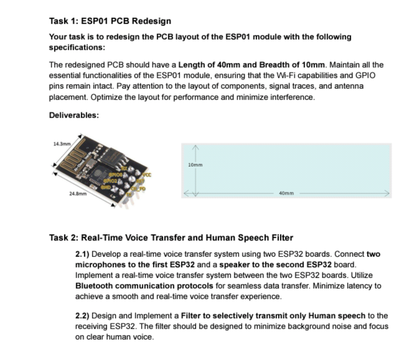 Solved Task 1: ESP01 ﻿PCB RedesignYour task is to redesign | Chegg.com