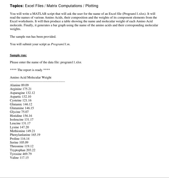 Solved Topics: Excel Files / Matrix Computations / Plotting | Chegg.com