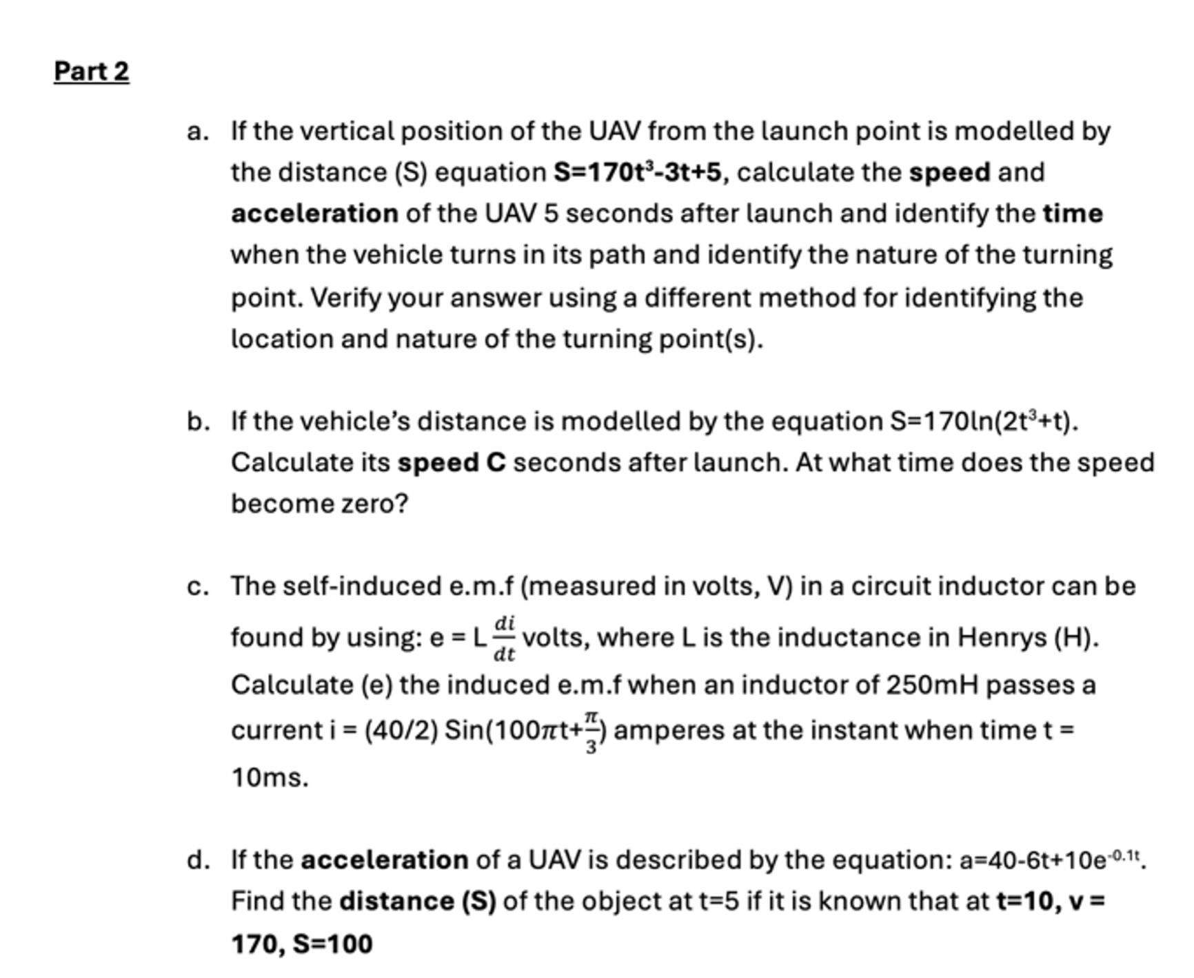 Solved Part 2a. ﻿If the vertical position of the UAV from | Chegg.com