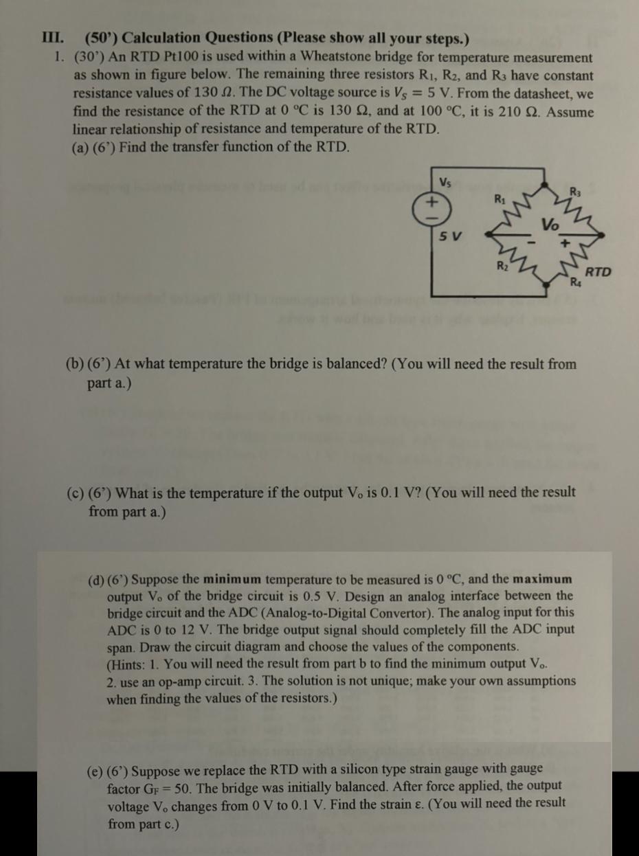 Solved III. (50') ﻿Calculation Questions (Please show all | Chegg.com