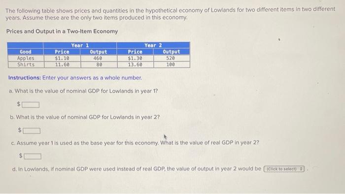 Solved The following table shows prices and quantities in | Chegg.com