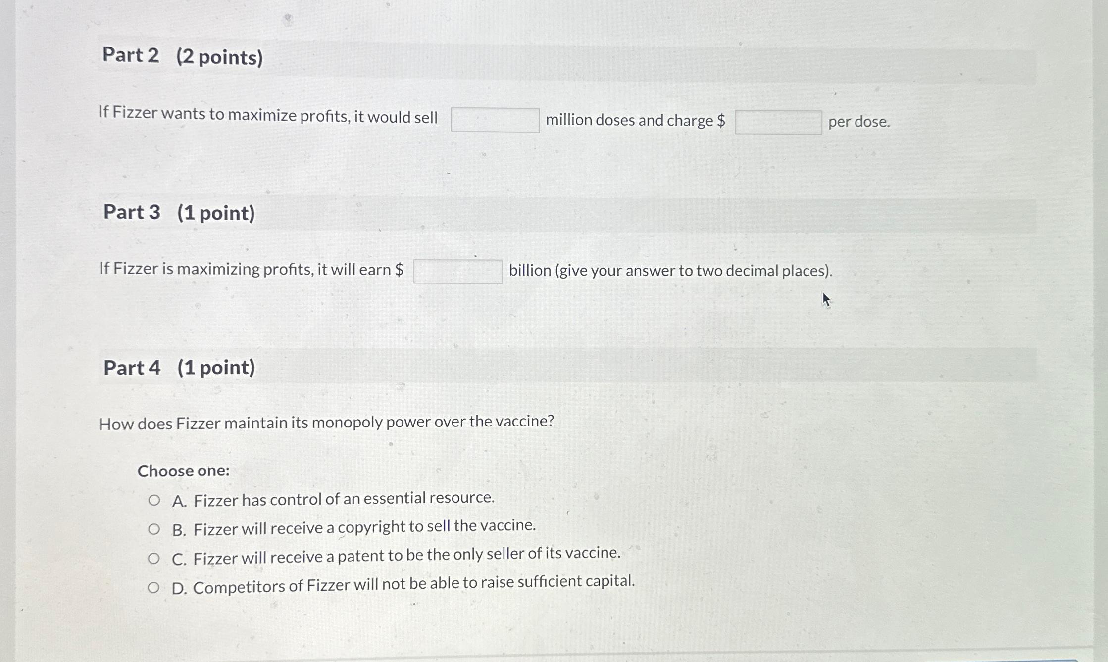 Part 2 (2 ﻿points)If Fizzer wants to maximize | Chegg.com