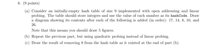 Solved 6. (9 points) (a) Consider an initially-empty hash | Chegg.com