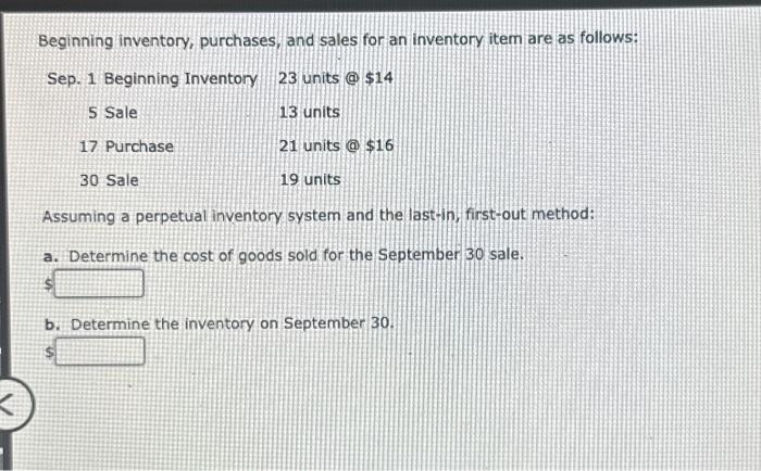 Solved Beginning inventory, purchases, and sales for an | Chegg.com