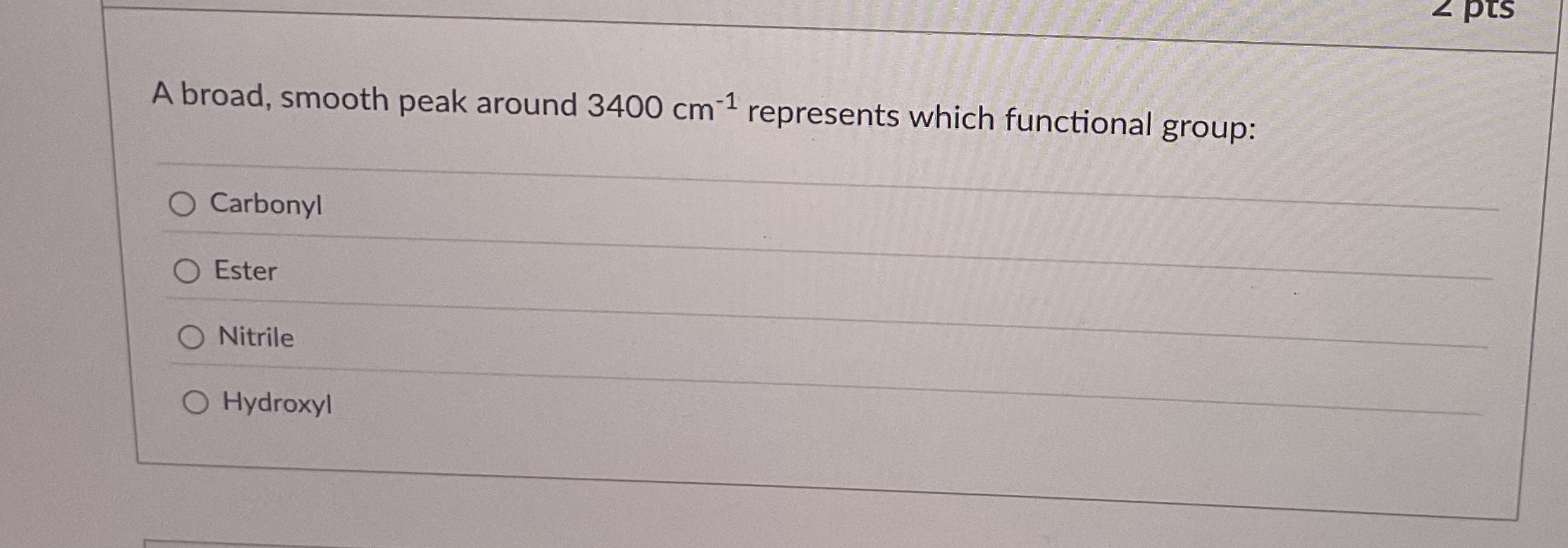 Solved A broad, smooth peak around 3400cm-1 ﻿represents | Chegg.com
