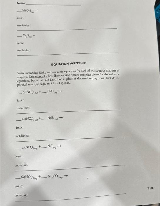 UNKNOWN CATION IDENTITY (with charge shown): Write | Chegg.com