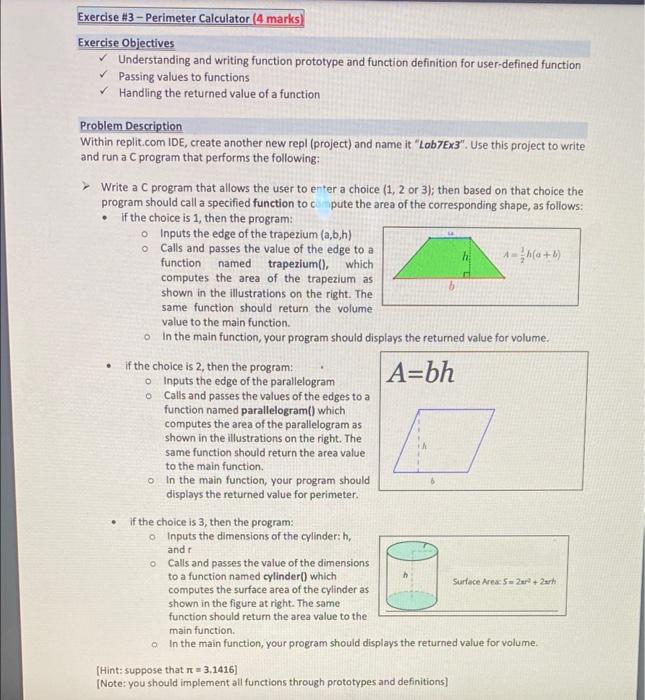 Solved Exercise #3 - Perimeter Calculator (4 marks) Exercise | Chegg.com
