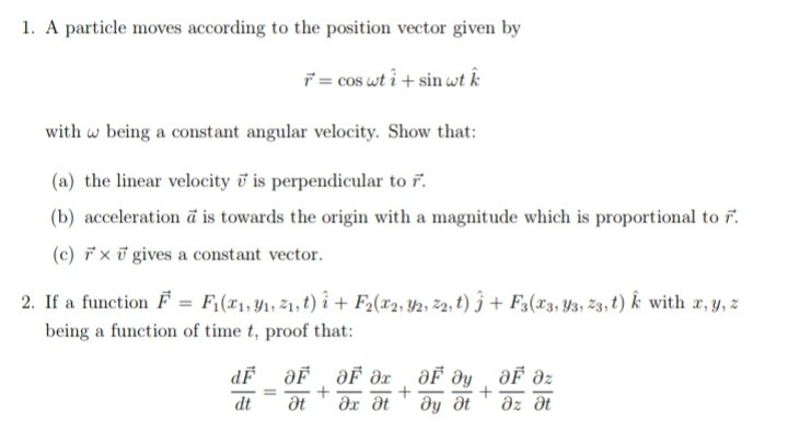 Solved 1. A particle moves according to the position vector | Chegg.com
