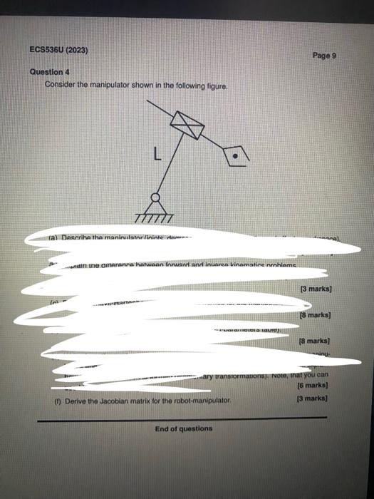 Solved Question 4 Consider the manipulator shown in the | Chegg.com
