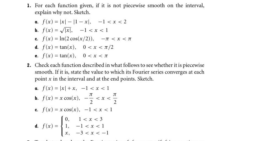 Solved 1. For each function given, if it is not piecewise | Chegg.com